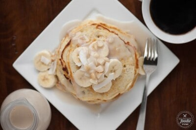 Banana Mac Pancakes with Coconut Syrup - Self Proclaimed Foodie