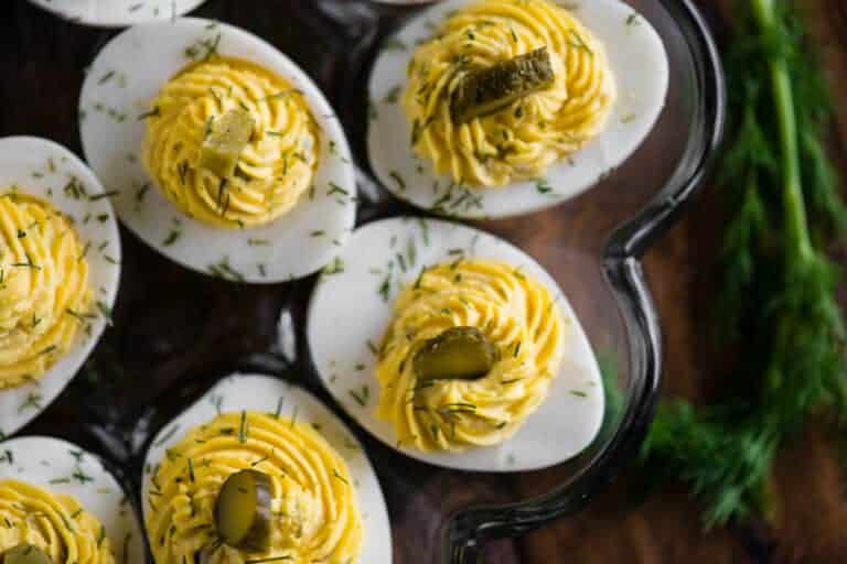 Dill Pickle Deviled Eggs - Self Proclaimed Foodie