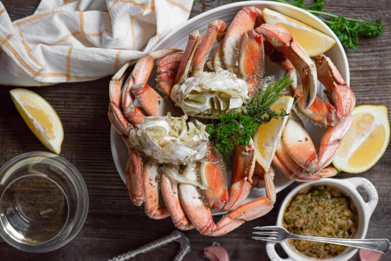 Steamed Dungeness Crab Legs with Garlic Herb Butter