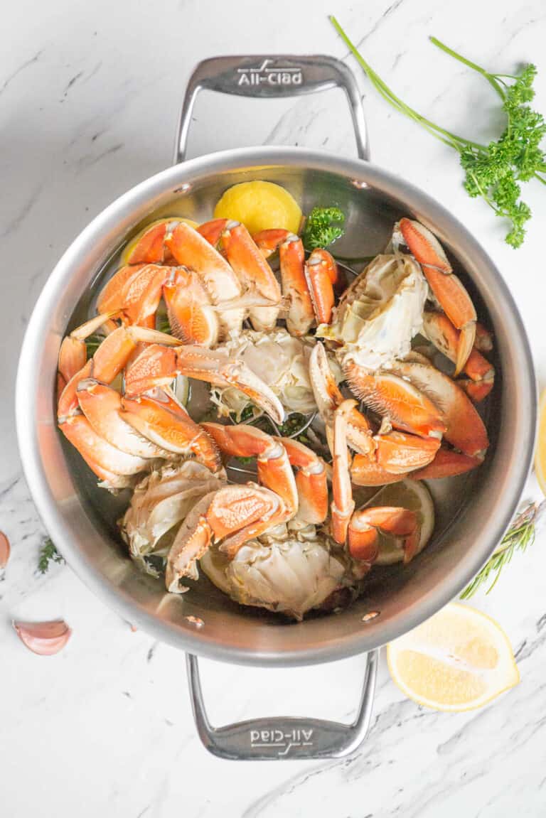 Steamed Dungeness Crab Legs with Garlic Herb Butter