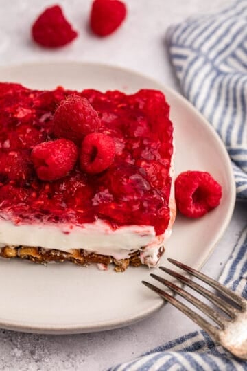 Raspberry Pretzel Salad - Self Proclaimed Foodie