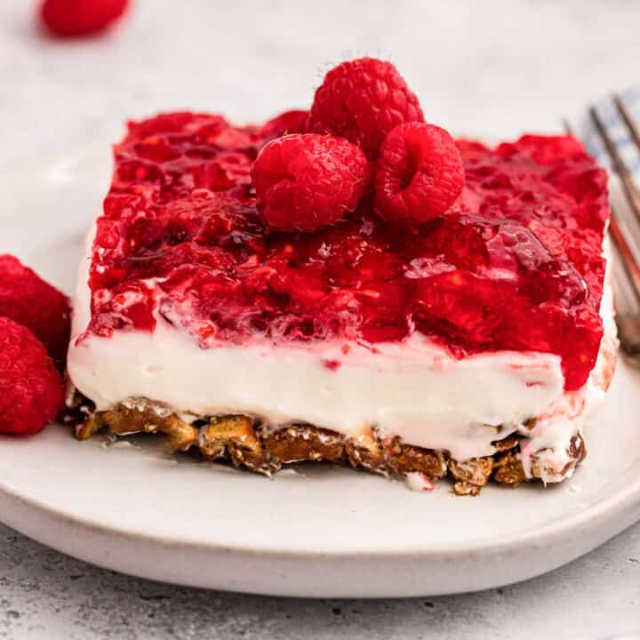 Raspberry Pretzel Salad - Self Proclaimed Foodie