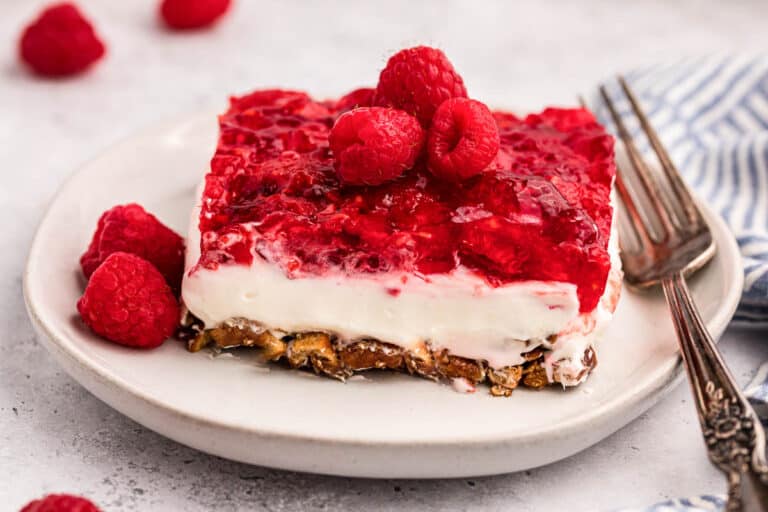 Raspberry Pretzel Salad - Self Proclaimed Foodie